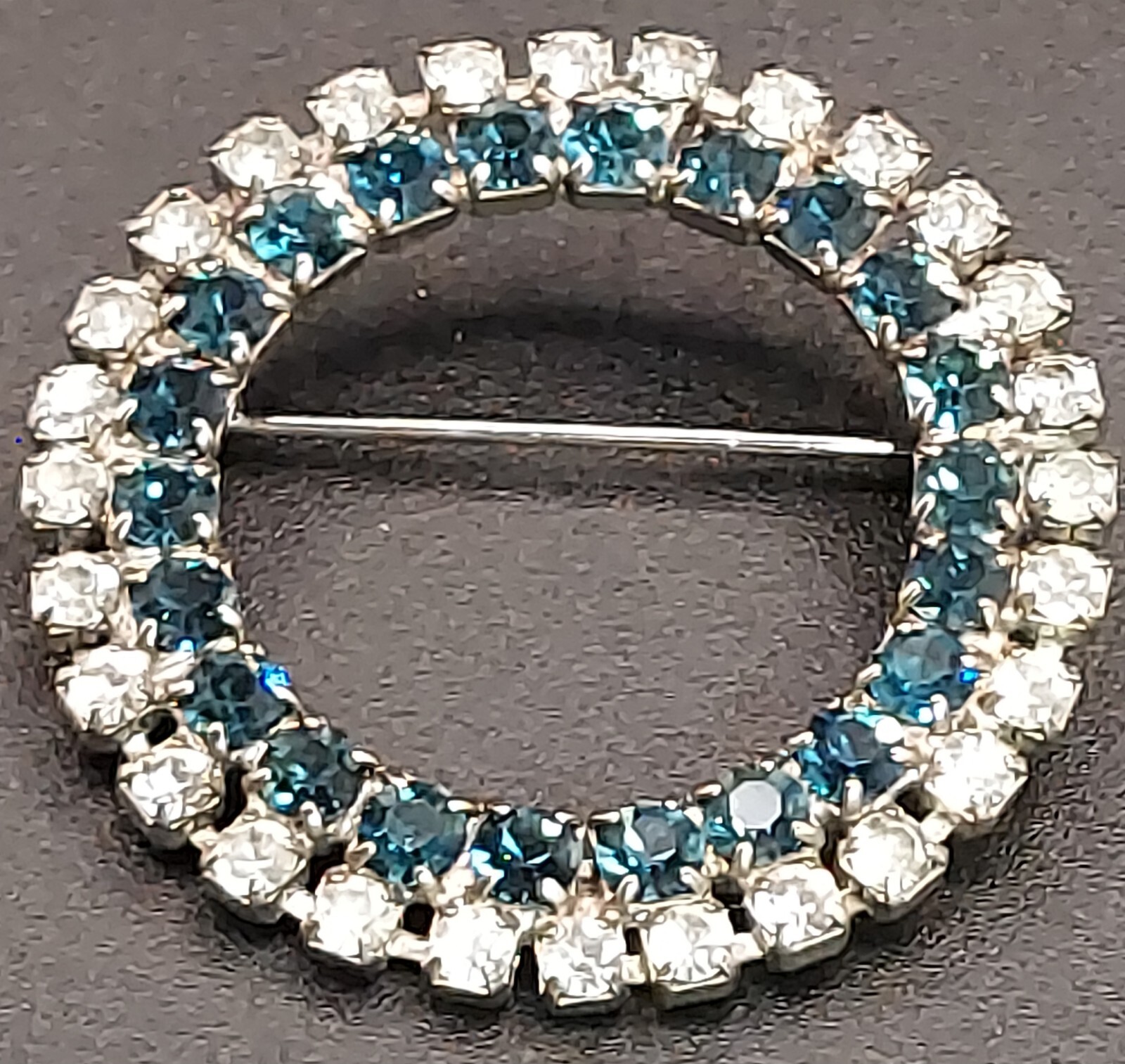 Blue White Rhinestone Crystal? Brooch Pin Circle Double Row Prong Set ...