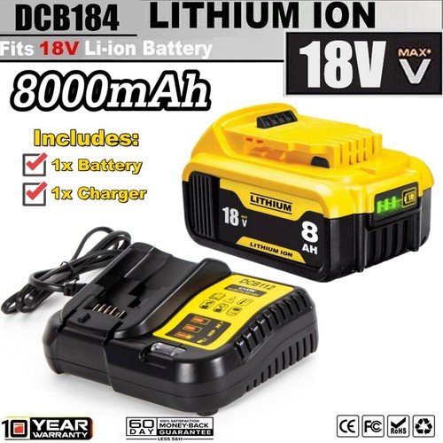 8.0AH Battery AND Charger For Dewalt 18V XR DCB184 DCB181 DCB182 DCB183 ...