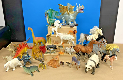 Vintage - Modern 33pc Animal Lot Plastic Rubber Resin Dragons Dinos ...