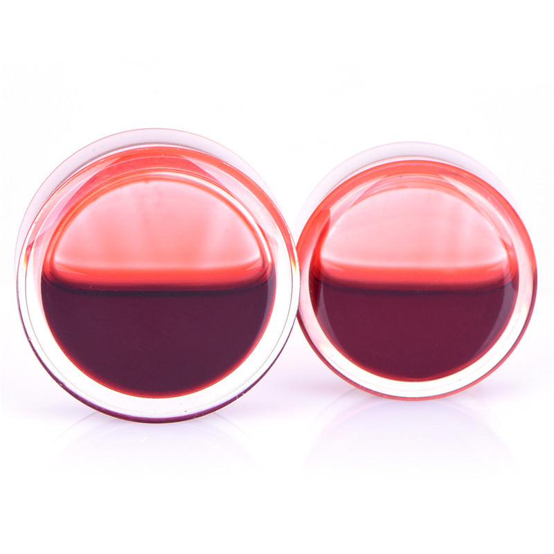 Blood Red Liquid Filled Ear Plugs Flesh Tunnels Earrings Saddle Gauges ...
