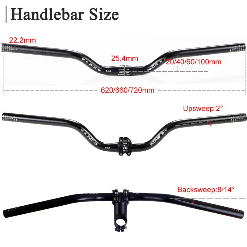 MTB Handlebar 25.4mm Bike Handle Bar Rise 90mm Bicycle M Handlebar U ...