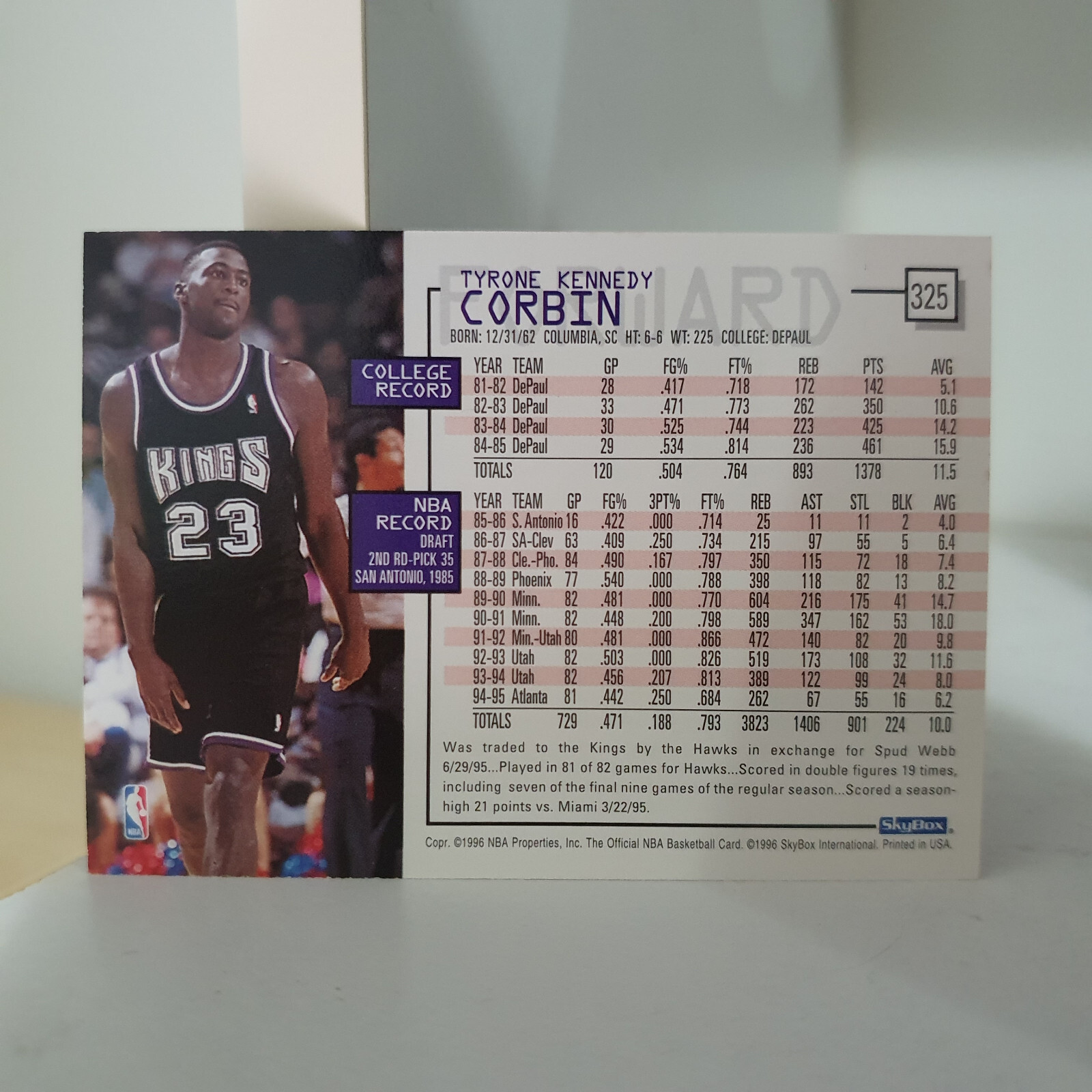 Tyrone Corbin 1995-96 NBA Hoops Basketball Trading Card #325 | eBay ...