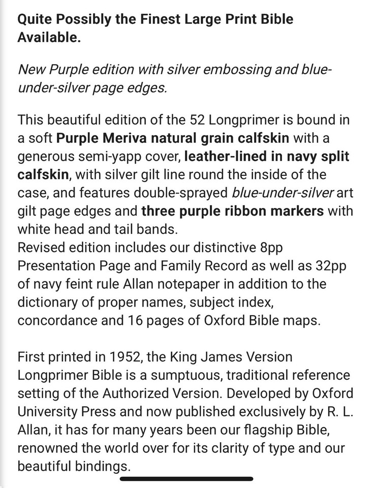 Allan 52 P Allan Longprimer KJV Reference Bible Purple Meriva Calfskin ...