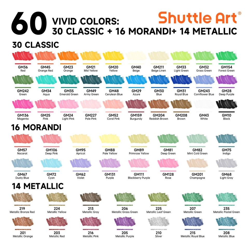 60 Colors Dual Tip Acrylic Paint Markers, Brush Tip and Fine Tip ...