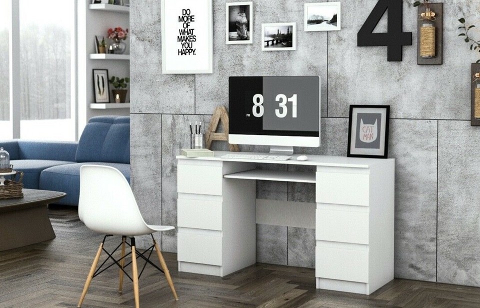 Large Desk Office White 6 Drawer Matt - KUBA | eBay UK