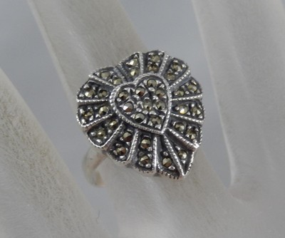 Vintage Judith Jack Sterling Silver Marcacite Heart Ring Size 6 925 JJ ...