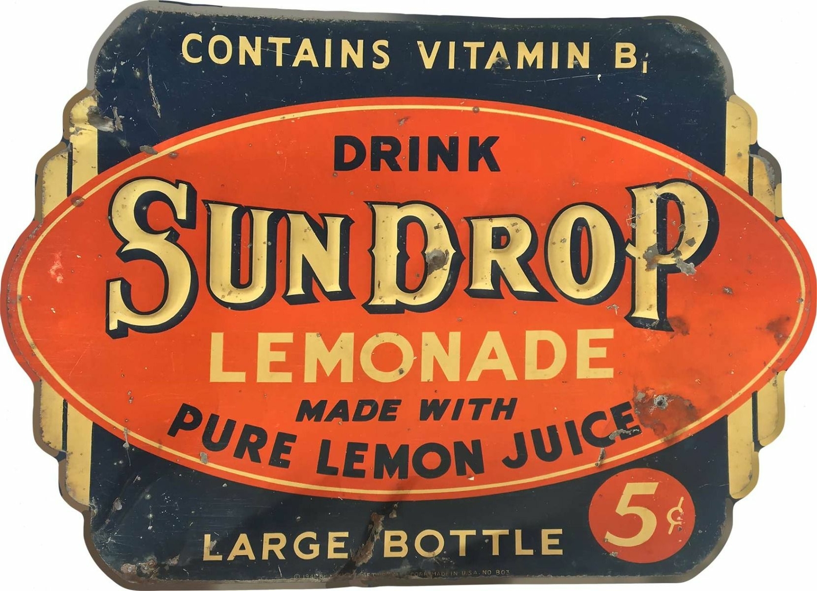 DRINK SUNDROP LEMONADE SODA POP 28" HEAVY DUTY USA MADE METAL ...