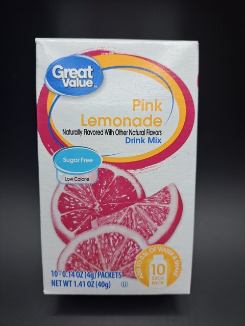 6 Boxes 0f Great Value Pink Lemonade Sugar Low Calorie Drink Mix 1.41 ...