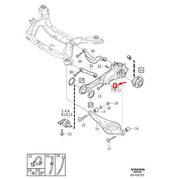 31476209 Stub Axle Rear Left Volvo XC60 KINETIC 2WD Year 2008 524562 ...