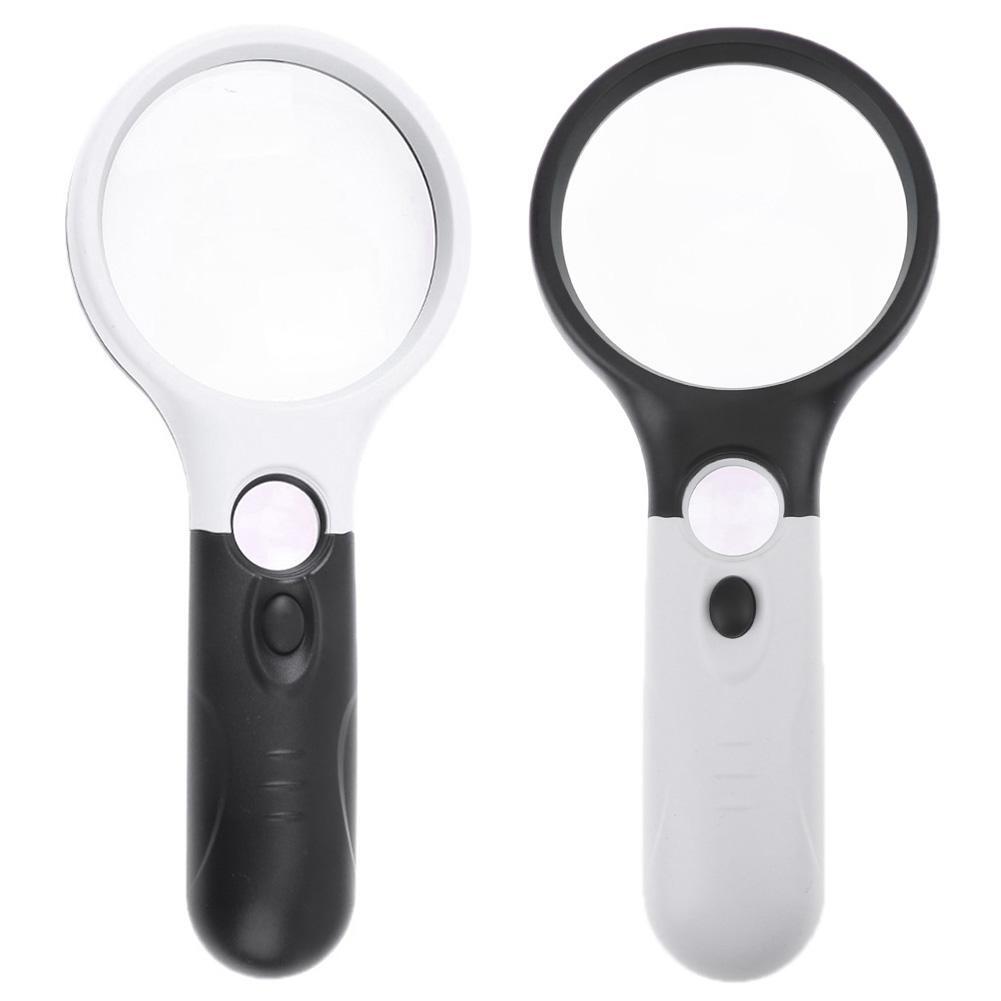 Double Lens Lighted Magnifying Glass Handheld Reading Loupe with 3LED ...
