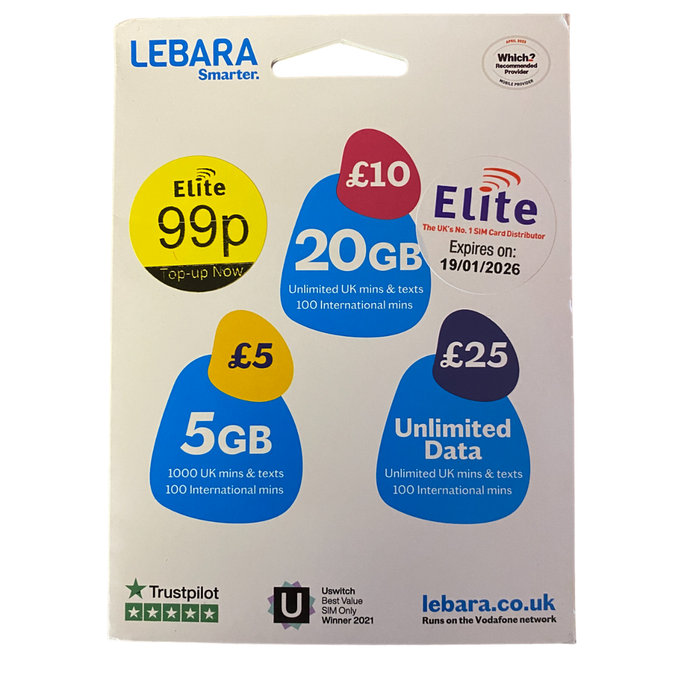 Lebara Mobile PAYG Pay As You Go Sim Card 4G 5G (Runs on Vodafone ...