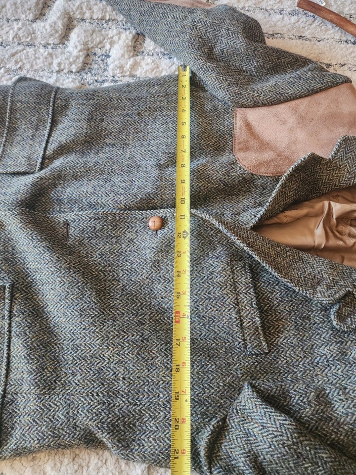 Vtg Orvis Harris Tweed Shooting Hunting Jacket Mens 40 Suede Patch Wool ...