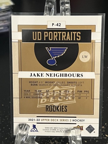 JAKE NEIGHBOURS--2021-22 UPPER DECK--ROOKIE--UD PORTRAITS---BLUES--FREE ...