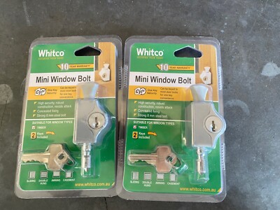 2 x Whitco Mini Window Bolt locks W2223111 Silver / Grey suit timber ...