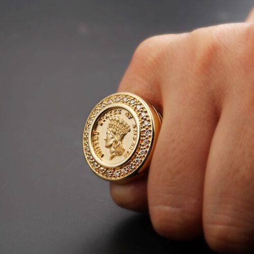 18K The Irishman Pure Solid Yellow Gold Natural Diamond Signet Rings ...