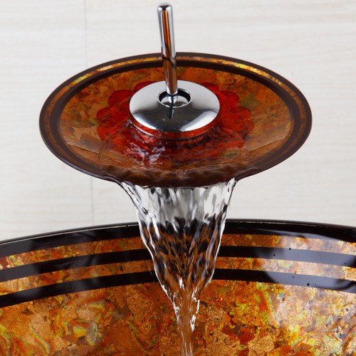 Bathroom Hand Painting Wash Red Tempered Glass Basin Sink Tap Set W ...