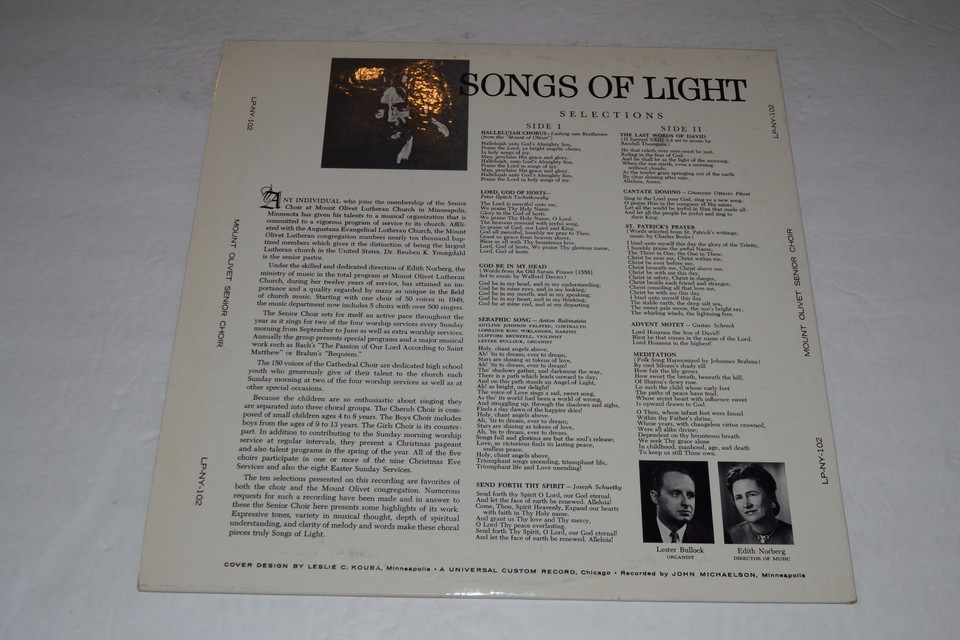 Songs of Light~The Mount Olivet Senior Choir~Edith Norberg~Lester ...