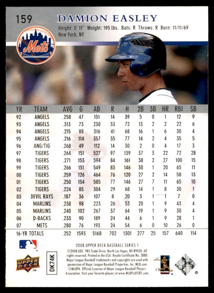 2008 Upper Deck Damion Easley Baseball Cards #159 | eBay