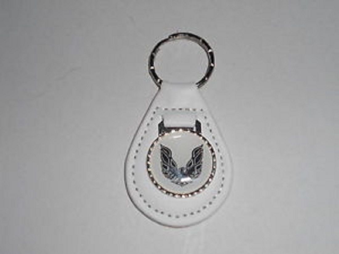PONTIAC FIREBIRD OR TRANS-AM BIRD LOGO LEATHER KEYCHAIN NEW WHITE W ...