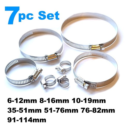 7 Pc Large Hose Clamp Jubilee Clips Set Stainless Steel Clamps Assorted ...