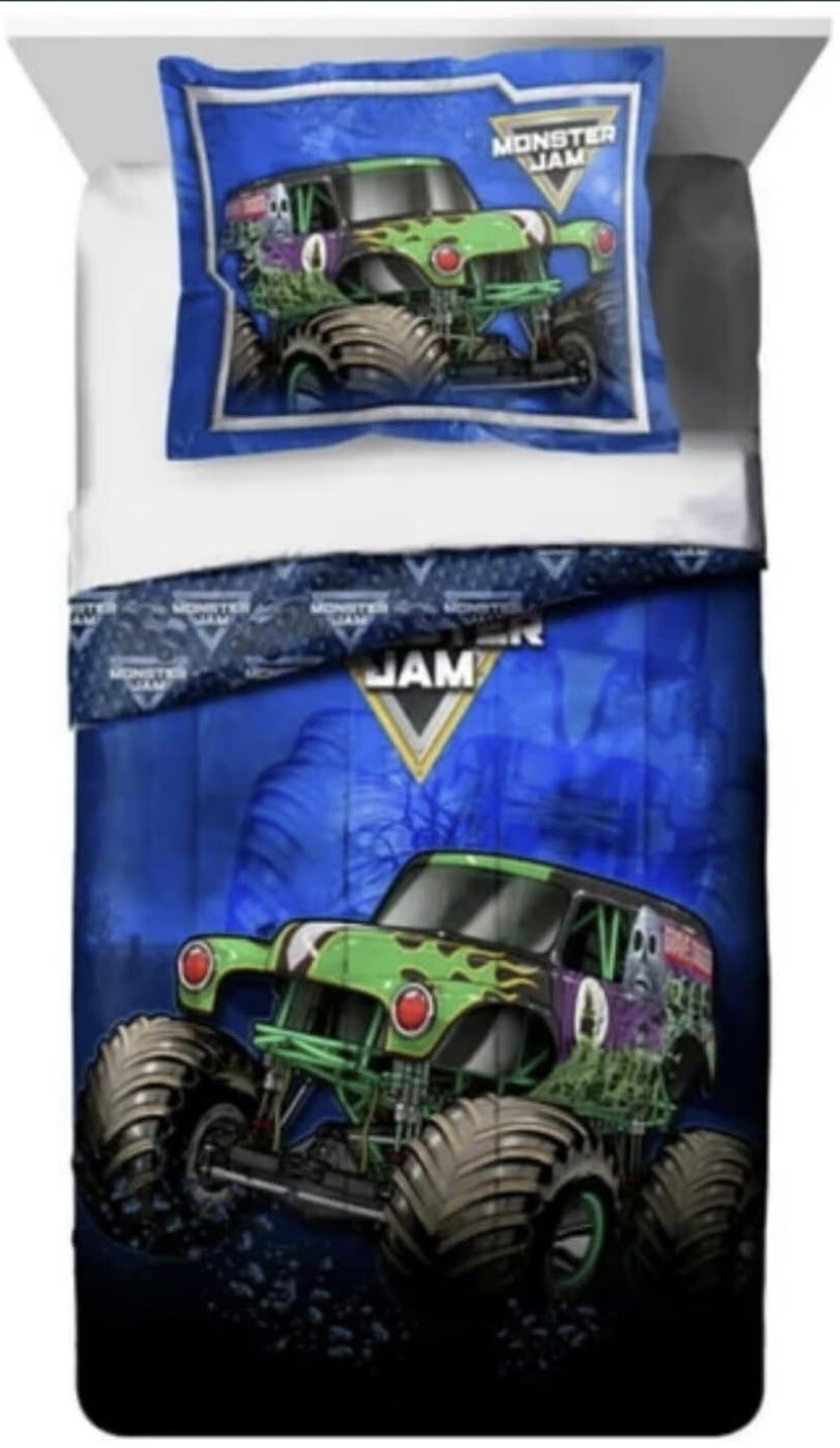 MONSTER JAM 2-Piece TWIN/FULL Reversible COMFORTER & Pillow SHAM SET ...