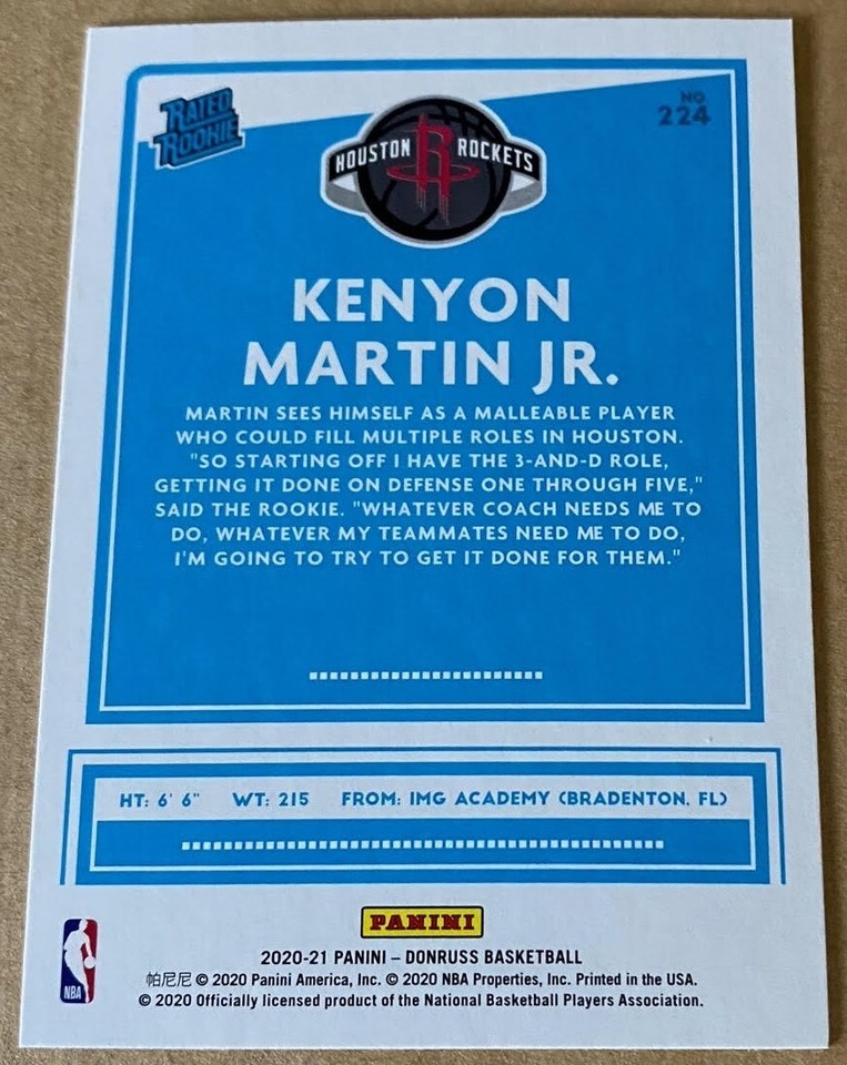 KENYON MARTIN JR. 2020-21 PANINI DONRUSS Rookie Card #224 NM-MT ...