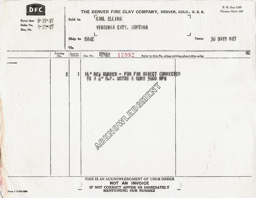 Denver Co Fire Clay Company DFC Acknowledgment of Order Receipt 1927 e3 ...