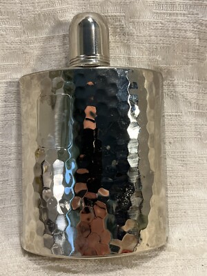 Vintage Made In Germany Hip Flask Hammered Metal Tin Lined 10oz Curved ...