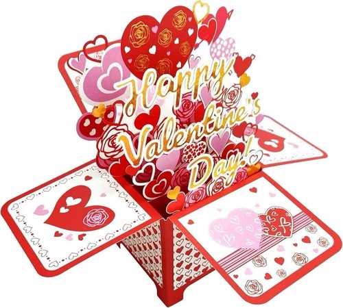 Valentine's Day Pop Up Box Card - 3D Heart & Rose Design, Happy ...