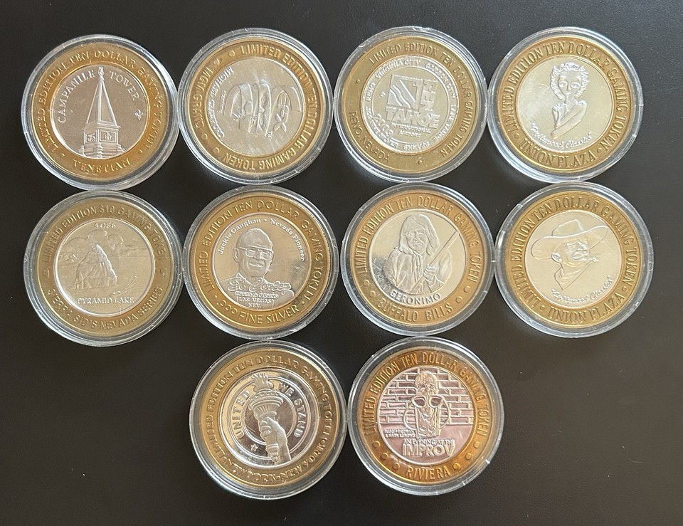 Lot of 10 Different $10 Casino Silver Strikes (total of 6 oz .999 ...