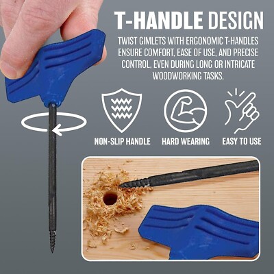 5PC TWIST GIMLET BRADAWL AND AWL SET CARPENTERS HAND TOOL T-HANDLE ...