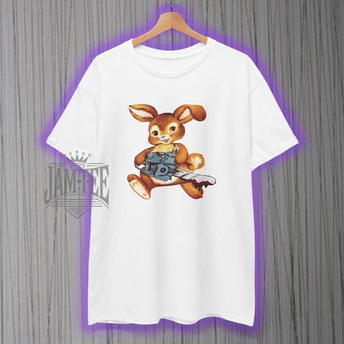 Chainsaw Bunny Funny Freaky white t-shirt | eBay