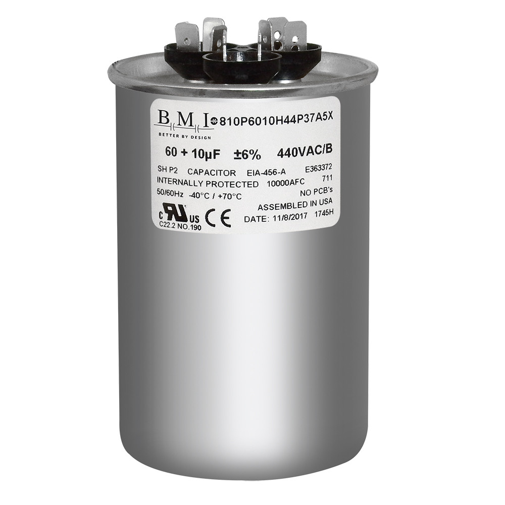 60 / 10 uF MFD Dual Run Capacitor 370 / 440 VAC - USA Made & 5 Year ...