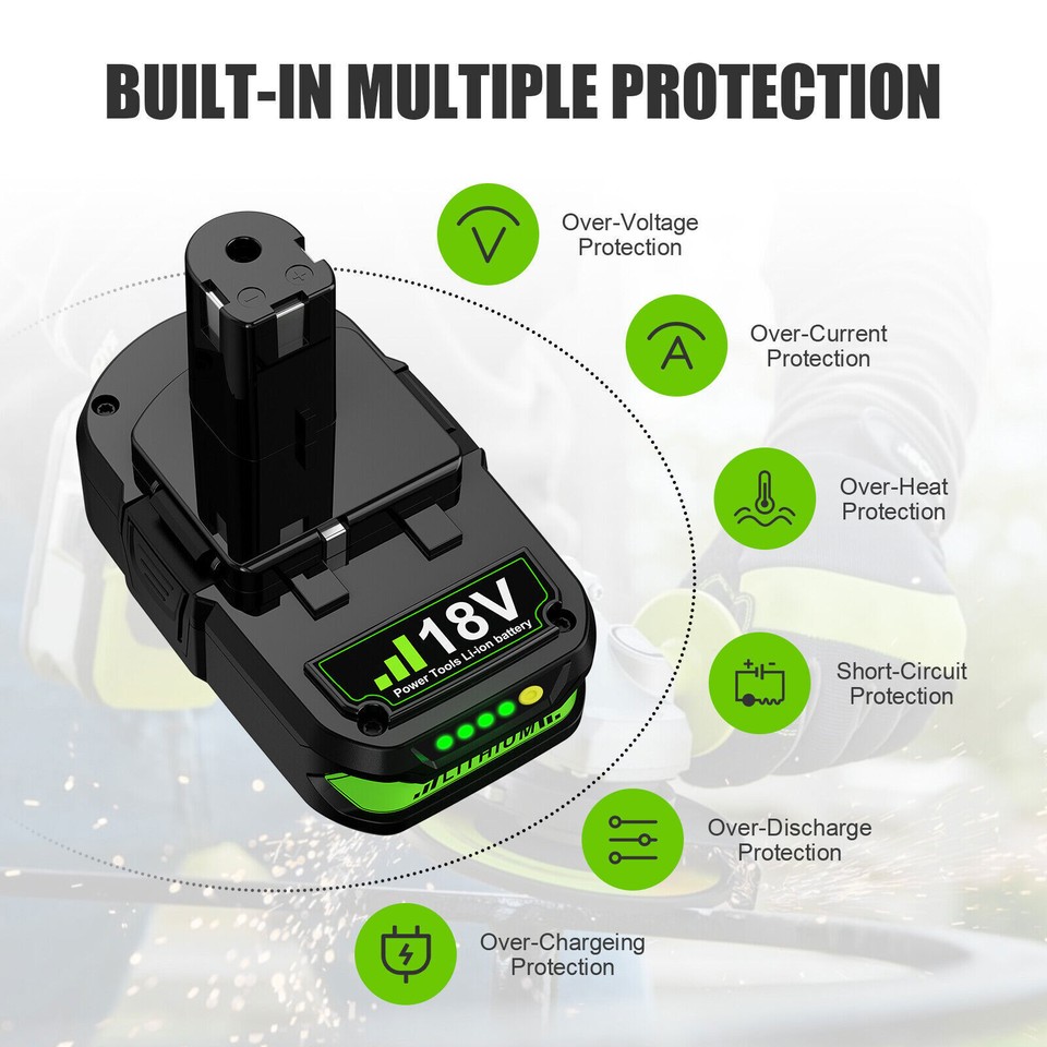 2X P107 BATTERY For RYOBI P108 18V One Plus High Capacity Battery Li ...