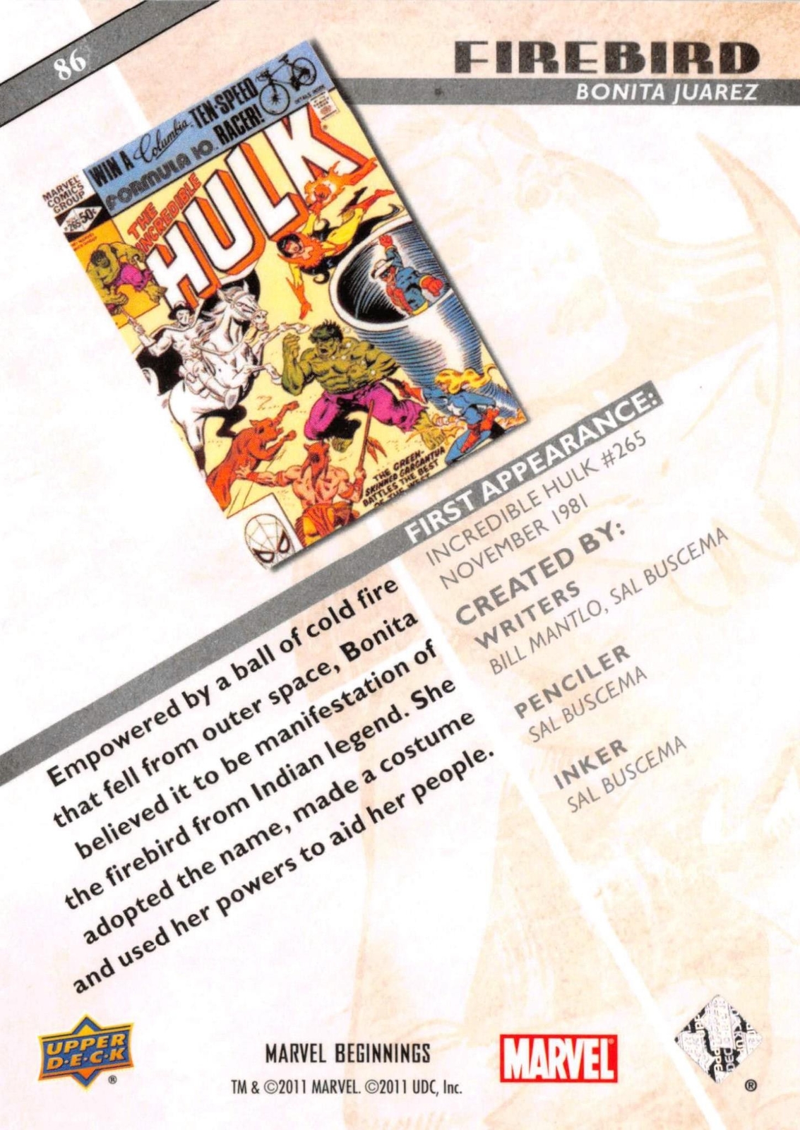 FIREBIRD / Marvel Beginnings Series 1 BASE Trading Card #86 | eBay