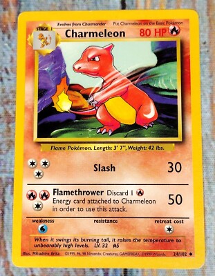Pokemon Card Charmeleon 24/102 Base Set Stage 1 Uncommon 1999 (#1) | eBay