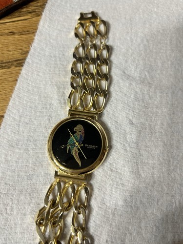 Quemex Quartz Gold Bracelet Wristwatch Parrot Design Black Dial Animal ...
