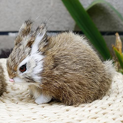 Pack of 2 Easter Rabbits Figurines Mini Furry Bunnies for Basket/Baby ...