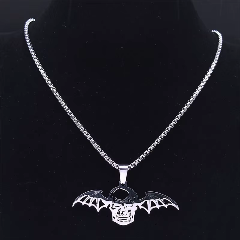 Gothic Vampire Bat Skull Wings Necklace Men Women | Stainless Steel ...