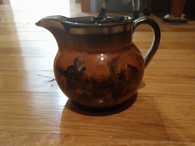 Antique Coaching Days Ale Creamer/Pitcher, Brown Pottery with Black ...