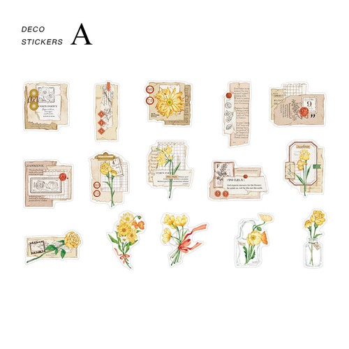 Retro vintage paper stickers flower scrapbooking sticker set paper ...