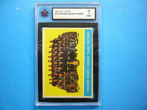 1963/64 TOPPS HOCKEY CARD #43 CHICAGO BLACK HAWKS TEAM PHOTO KSA 7 NM ...