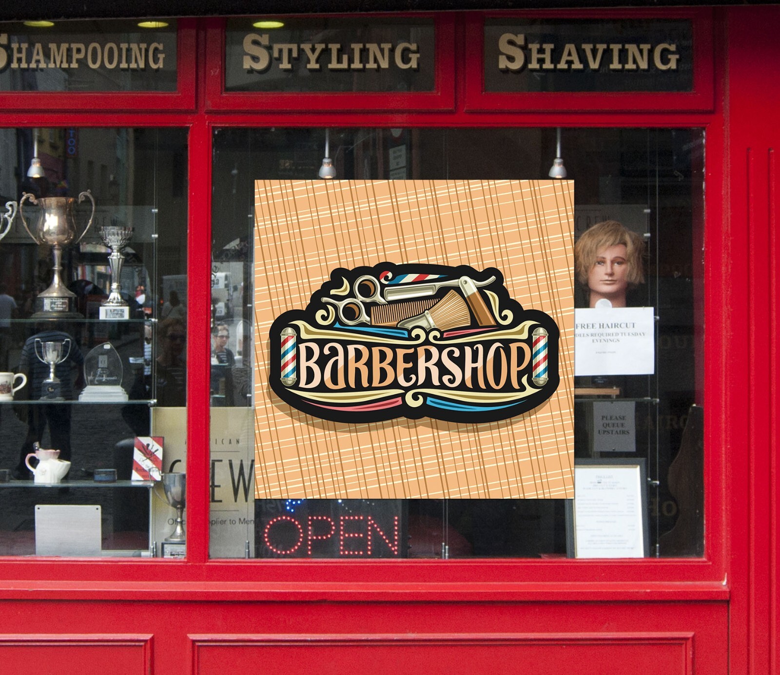 3D Man Hair Cut K27 Barber Shop Window Stickers Vinyl Wallpaper Wall ...