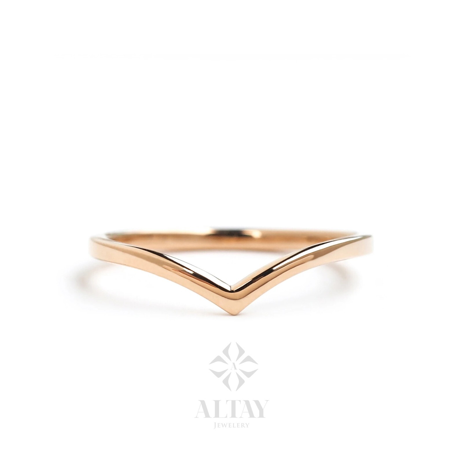 14K Gold Chevron Ring, V Ring, Gold Curved Band, Chevron Stackable ...