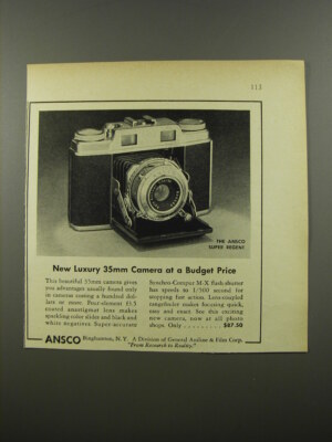 1954 Ansco Super Regent Camera Ad - New Luxury 35mm Camera at a budget ...
