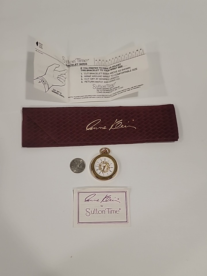 Anne Klein for Sutton Time Gold Tone Pocket Watch Lion Face Needs ...