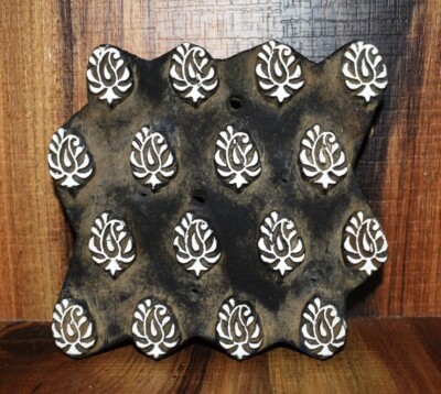 INDIAN WOOD HAND CARVED TEXTILE FABRIC BLOCK PRINT HOME PAISLEY LEAF ...