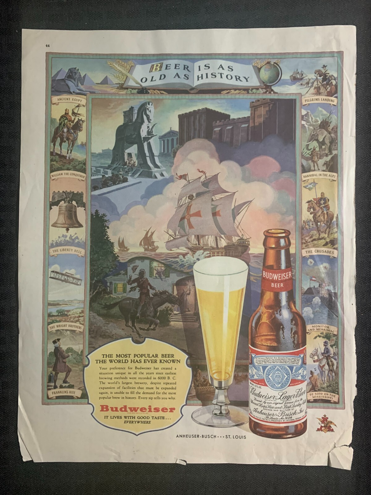 1947 ANHEUSER-BUSCH 10.5x13.5" Print Ad FN 6.0 Budweiser Beer As Old as ...