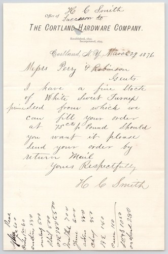 1876 The Cortland Hardware Company Cortland NY Letterhead | eBay