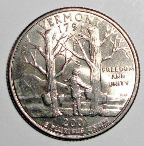 2001 US State Quarter Coin 25 cents Vermont Maple Trees with Sap ...